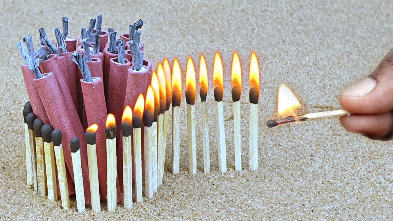Match Chain Reaction amazing fireworks Domino crackers testing - YouTube