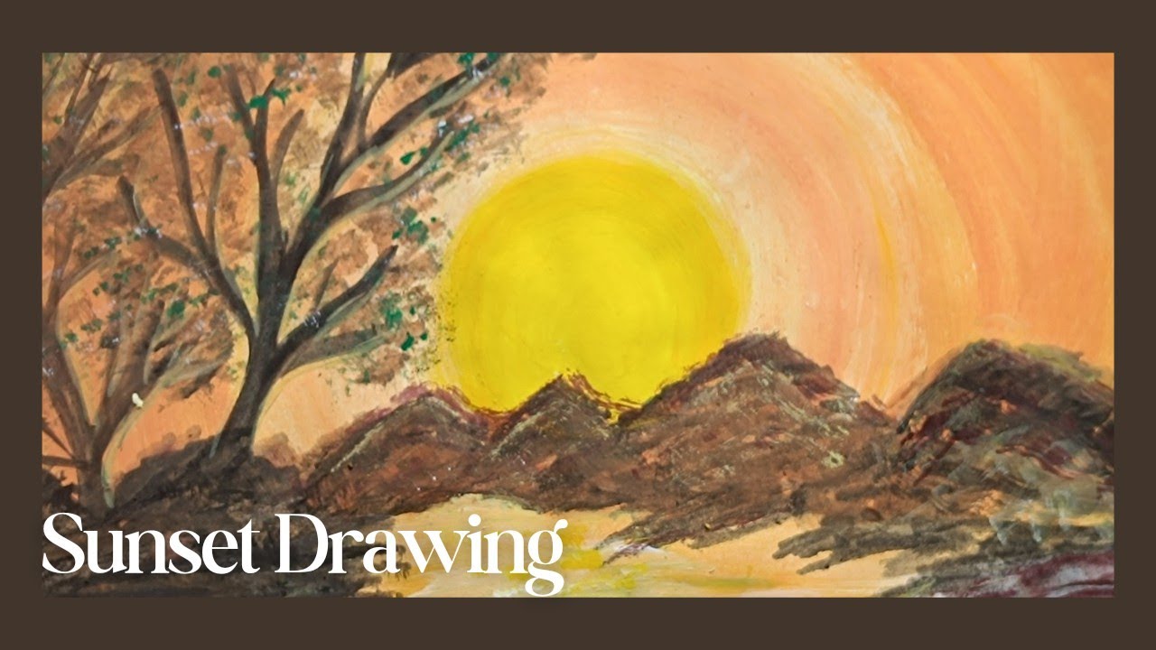 Easy Draw Sunset Scenery With Water Colour Painting | Drawing Scenery ...