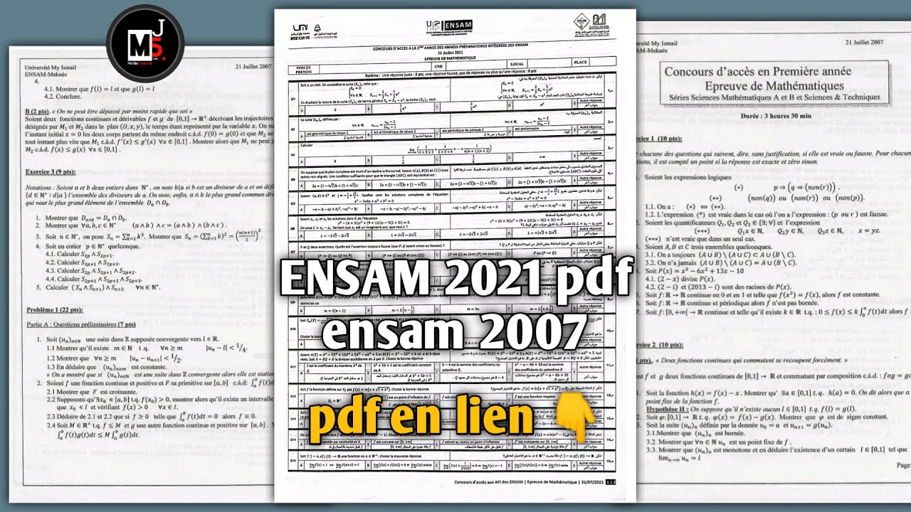 Concours ENSAM 2021 (math/pc) pdf, 2007 - YouTube