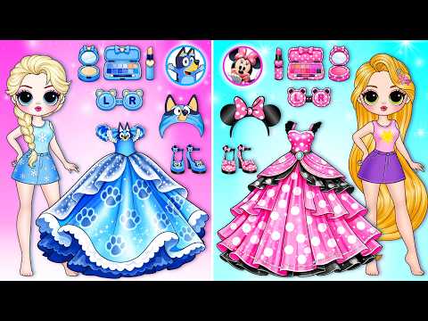 Princess Paper Doll Dress-Up in Blue and Pink Outfits | DIY Fashion Story