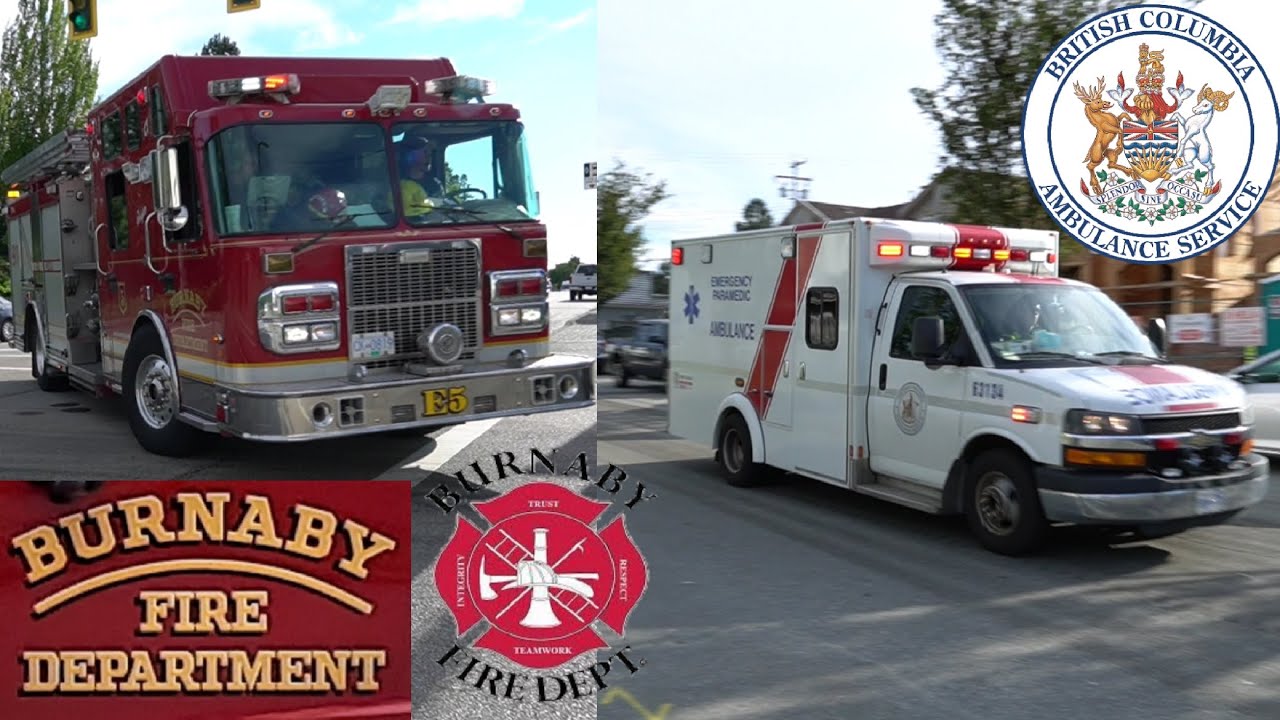 Burnaby Fire Engine 5 & BCAS BLS Unit 63134 Responding - YouTube