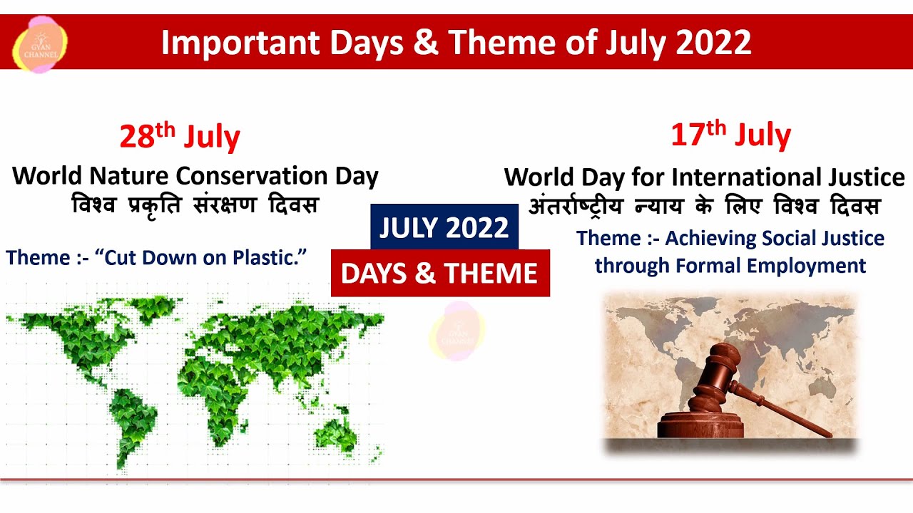 Important Days & Theme of July 2022 |जुलाई 2022 के महत्वपूर्ण दिन और ...
