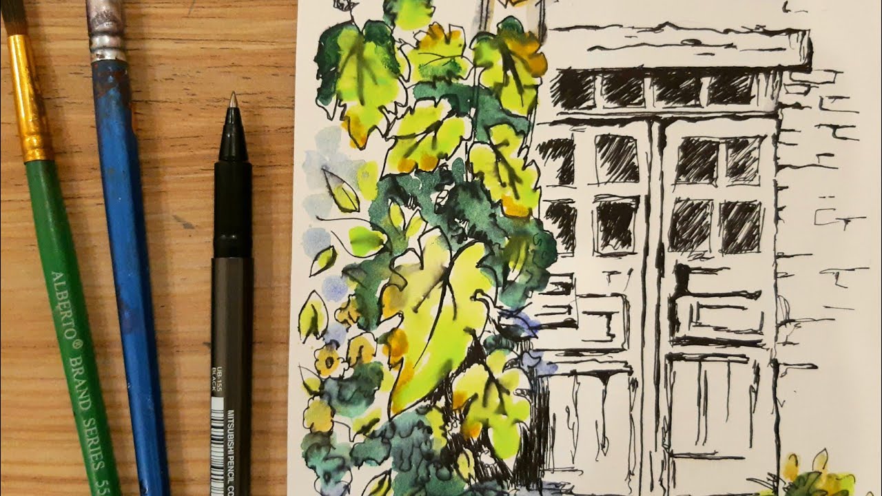 How to Draw a Front Door with Pen and Water Acrylics- Easy Tutorial ...