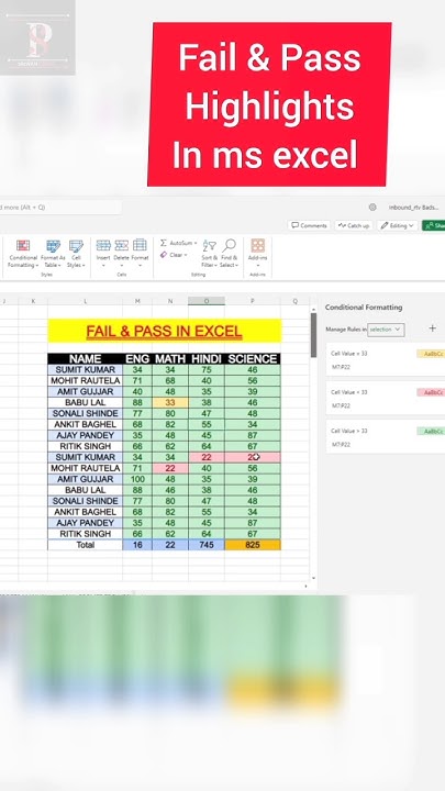 Fail & Pass Highlights in ms excel #exceltips #shorts #shortsviral - YouTube