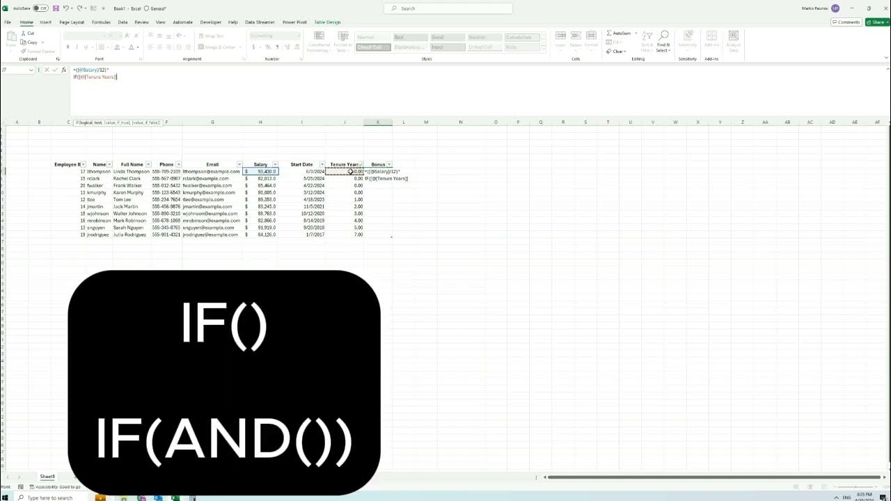 Excel Functions - Vlookup vs IF for calculating yearly bonuses - YouTube
