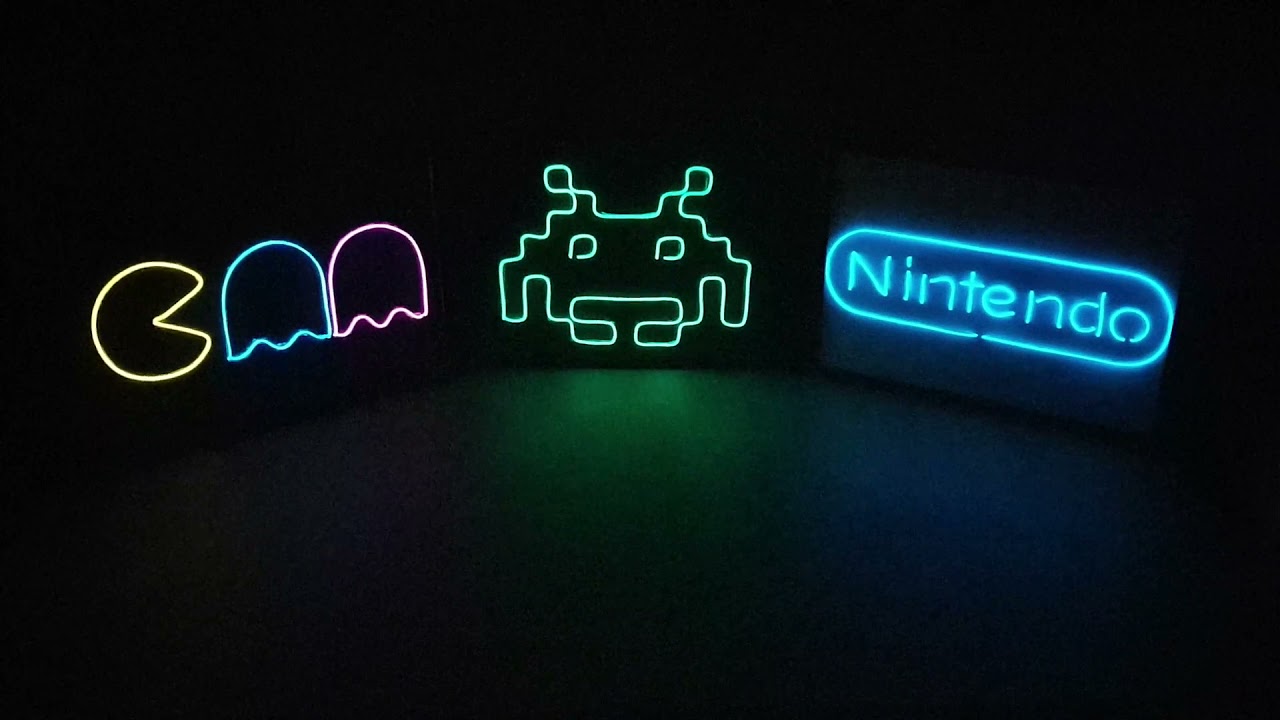 DIY EL Wire Project - PacMan, Space Invaders and Nintendo Neon Signs ...