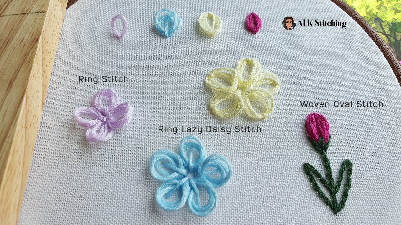 3D Stitches - Ring Stitch l Ring-Lazy Daisy Stitch l Woven Oval Stitch ...