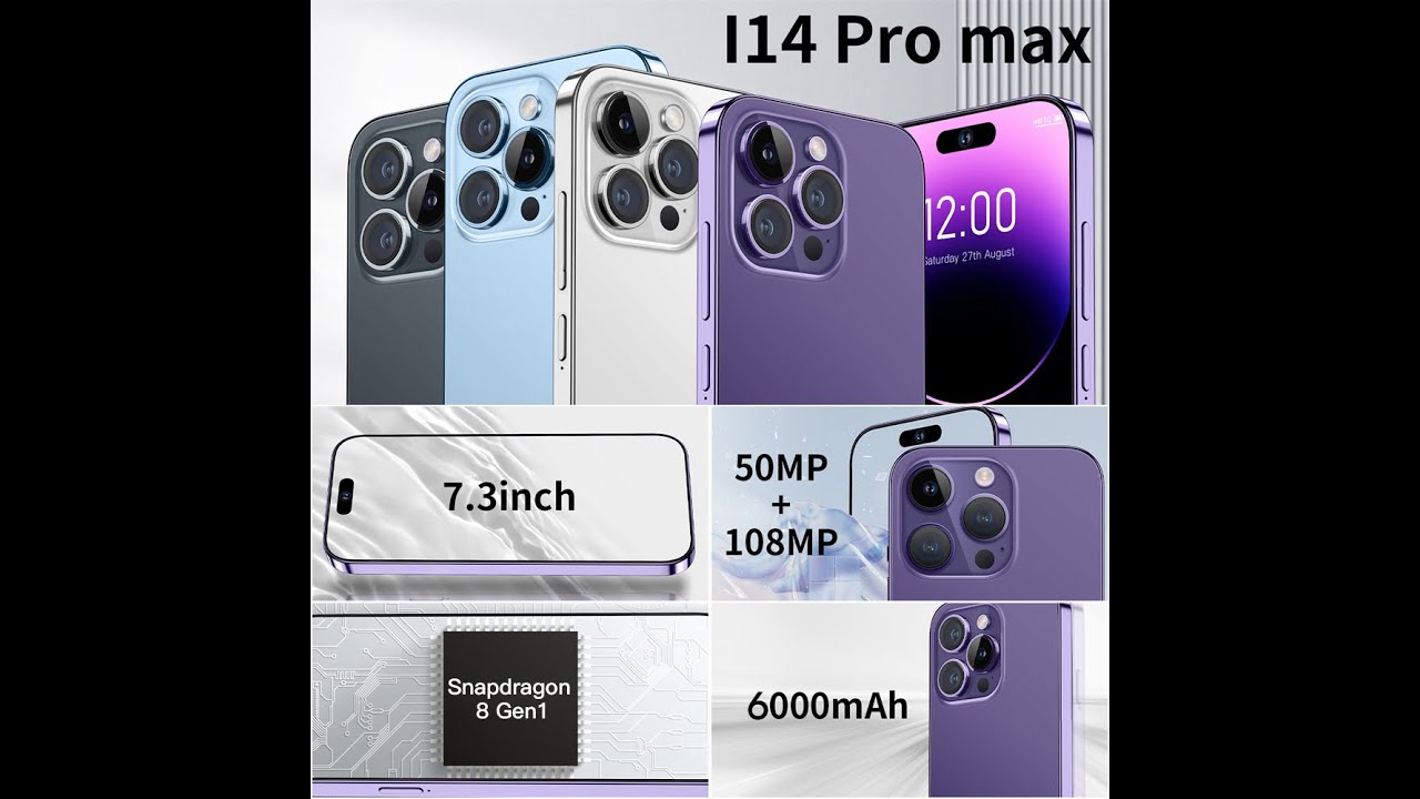 i14 Pro Max Smartphone 7.3 inch Full Screen Face ID 6000mAh Mobile ...