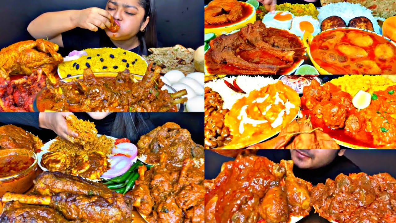 ASMR EATING SPICY MUTTON CURRY, CHICKEN CURRY, BIRIYANI | BEST INDIAN ...