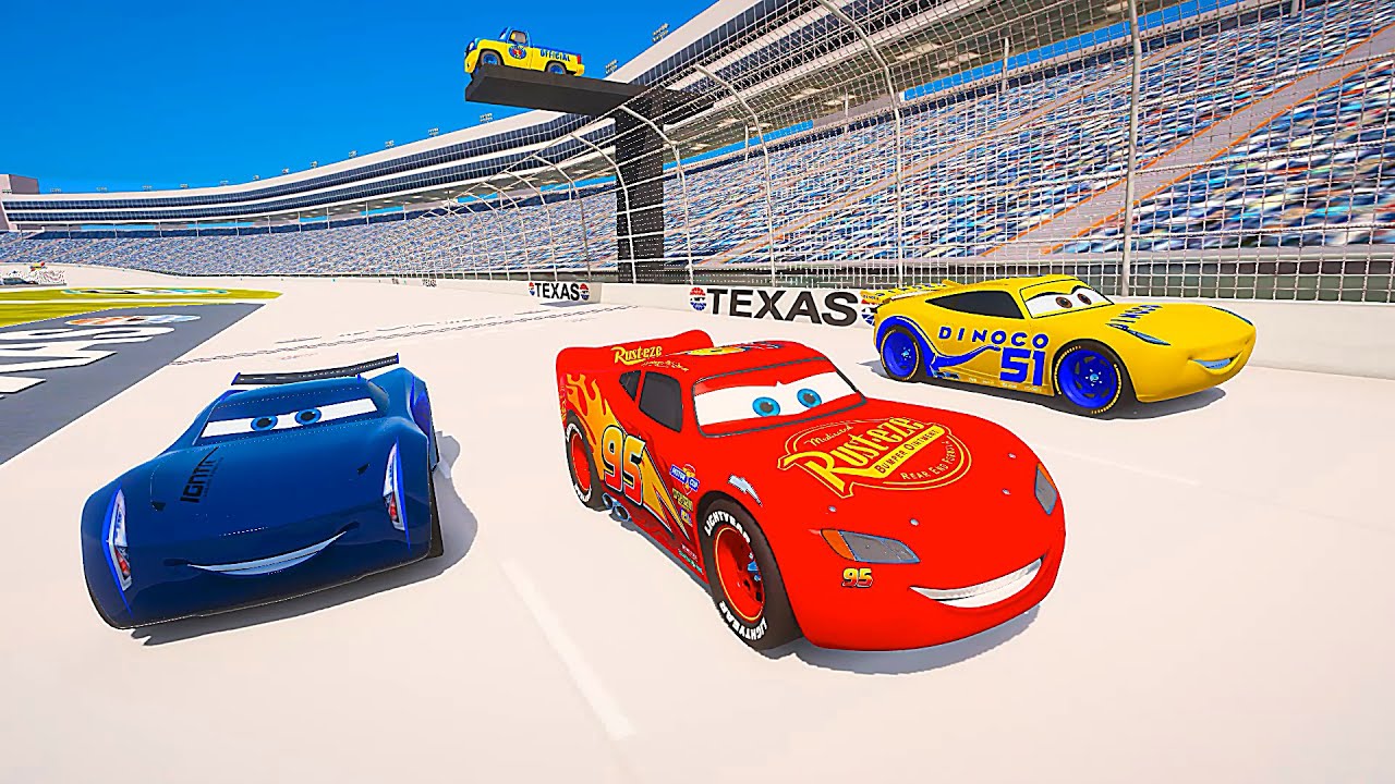 Race Cars - Speedway Texas Lightning McQueen VS Jackson Storm VS Cruz ...