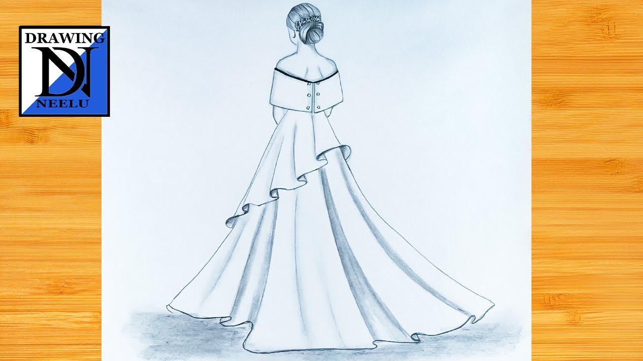 How to draw a Beautiful girl backside Dress | Drawing Tutorial | Pencil ...