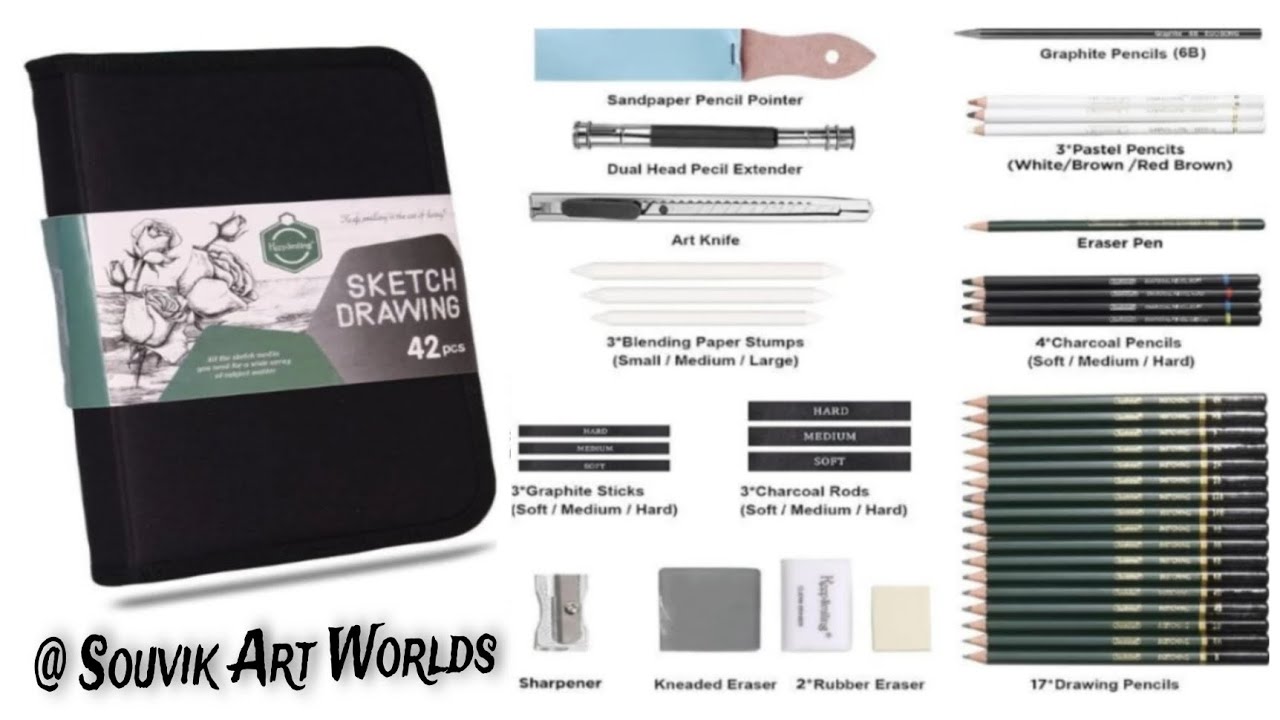 42 Pcs Sketching and Drawing Professional Art Tool Kit Unboxing ...