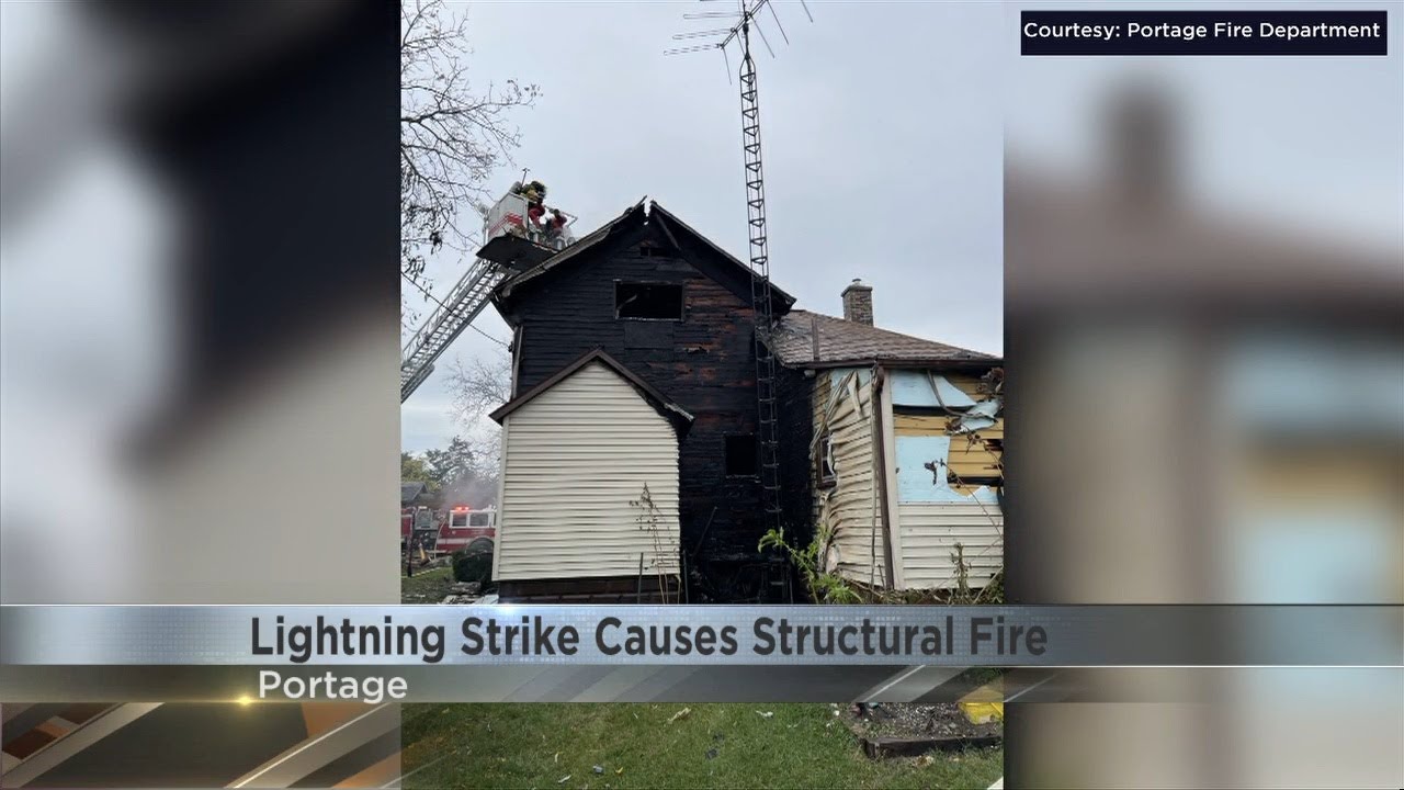 Lightning strike causes structure fire in Portage - YouTube