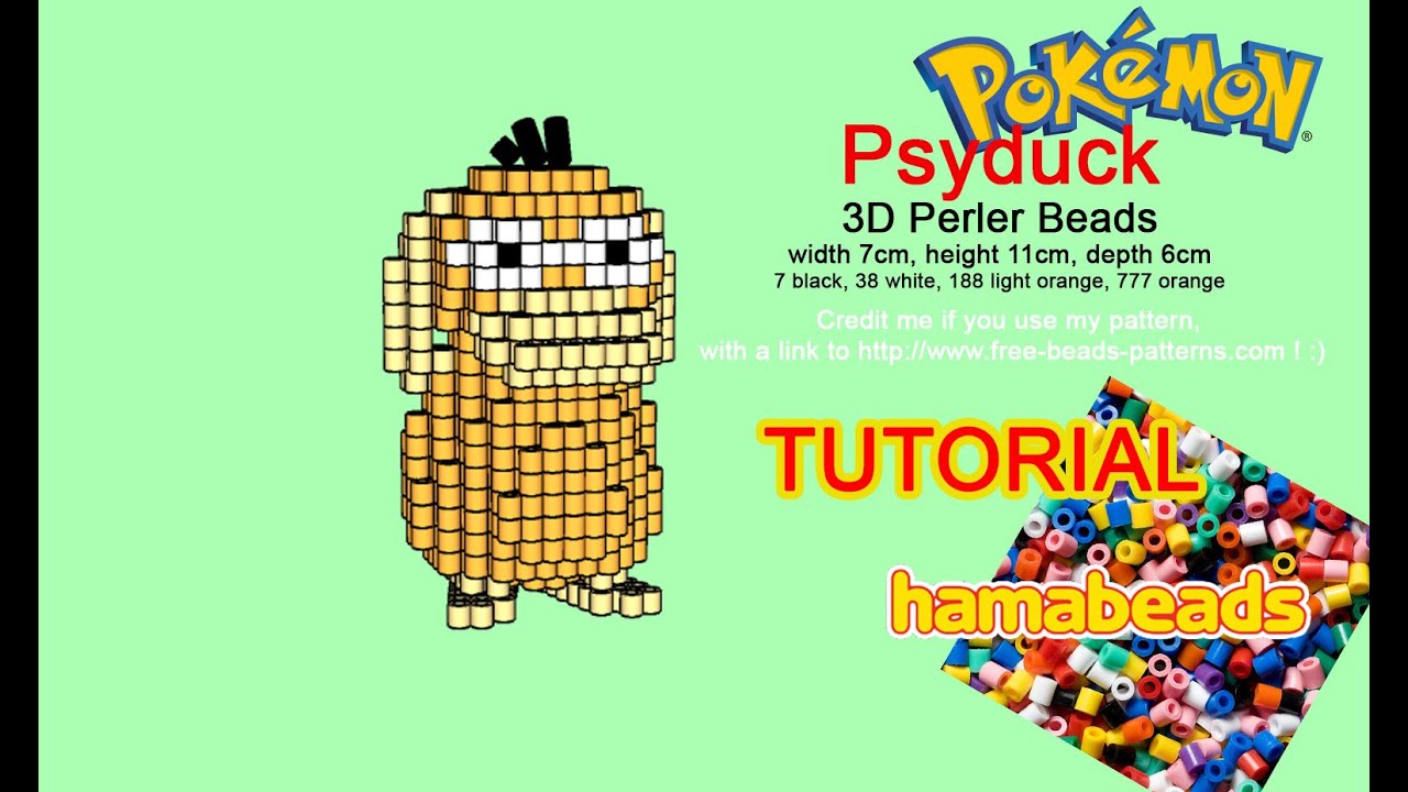 3D Pokémon Psyduck perler beads iron beads hama beads tutorial - YouTube