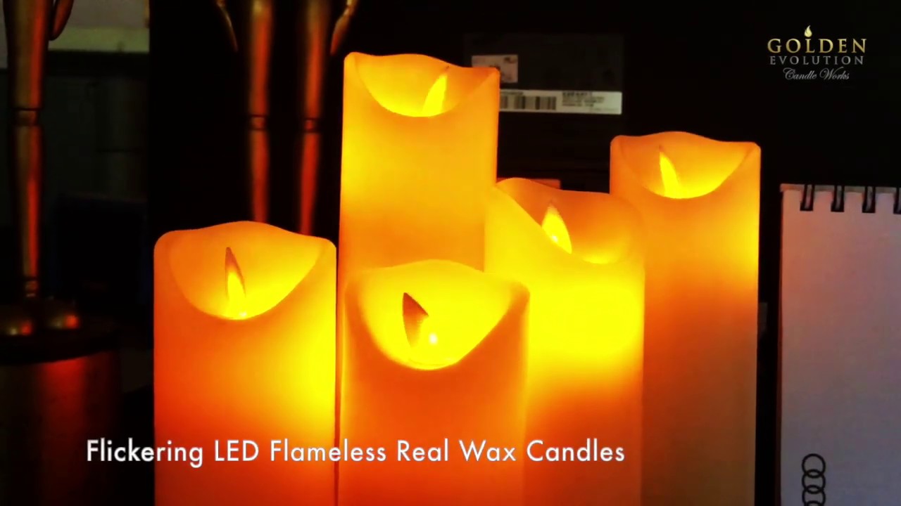 Flickering LED Flameless Real Wax Candles - YouTube