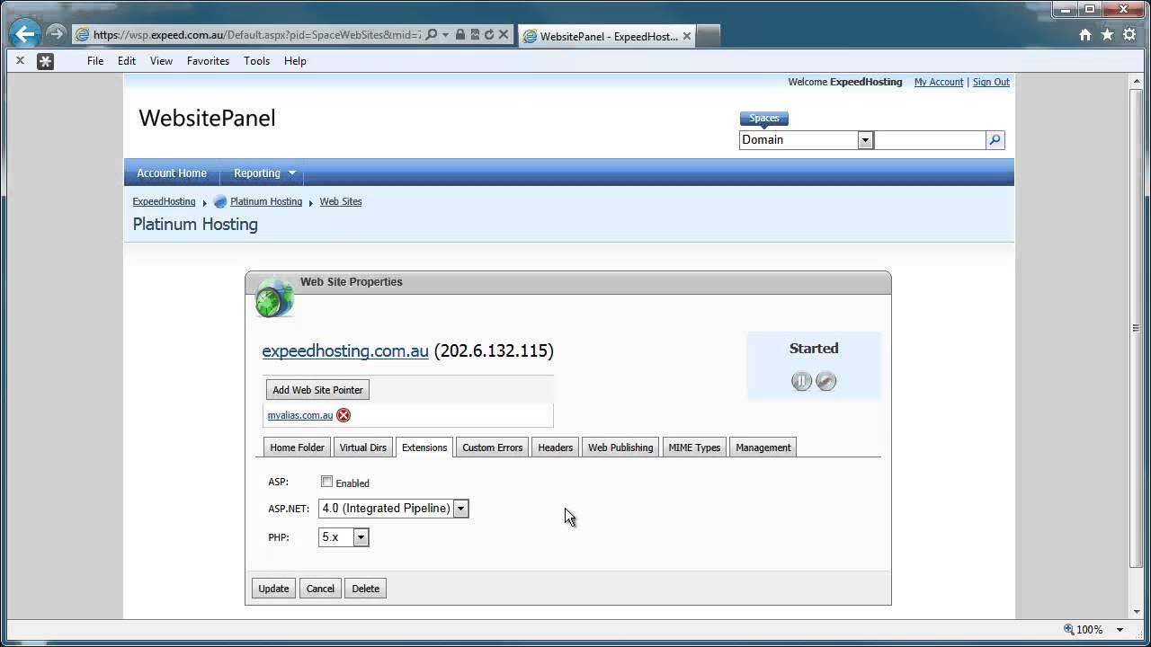 Changing ASP.NET Version in WebsitePanel - YouTube