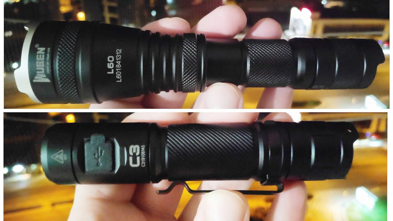 Wuben L60 Zoomable Vs Wuben C3 OSRAM P9 Flashlight- Outdoor Test - YouTube