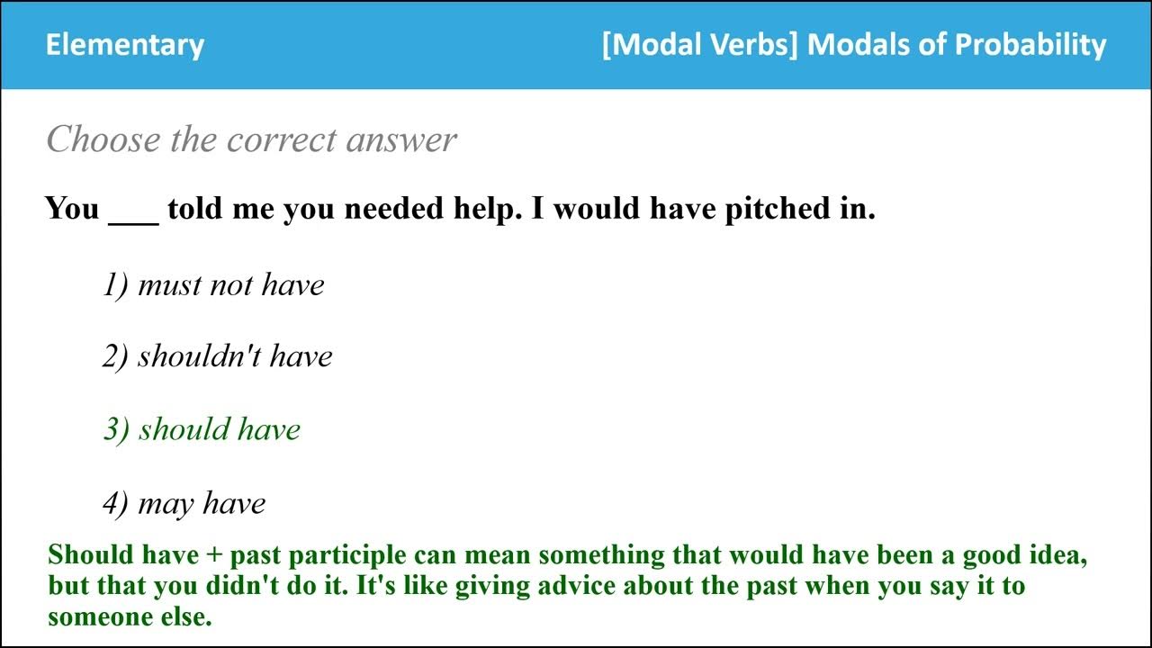 English Grammar Test : Elementary Modal Verbs Modals of Probability ...