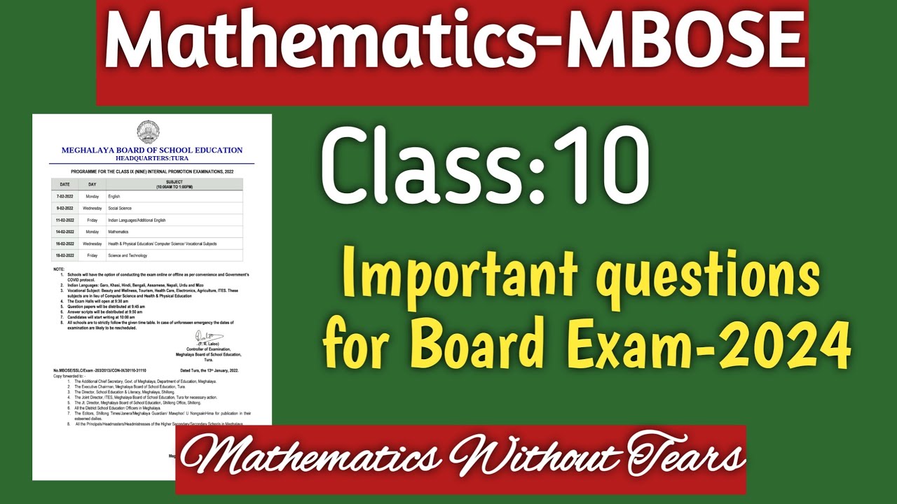 MBOSE# Important questions#2024 #Mathematics - YouTube