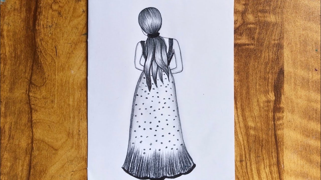 girl beautiful dress drawing ll girl back side dress drawing ll easy ...