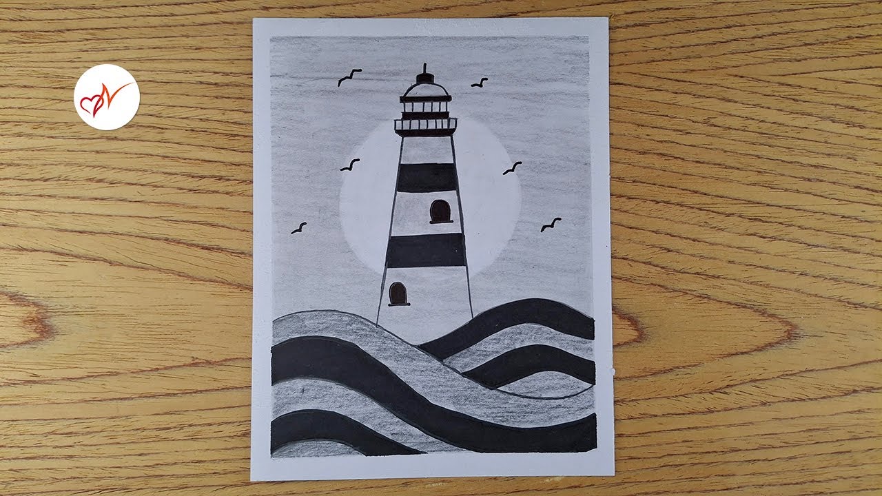 Easy Lighthouse Drawing Tutorial | Simple Scenery Drawing for Beginners ...