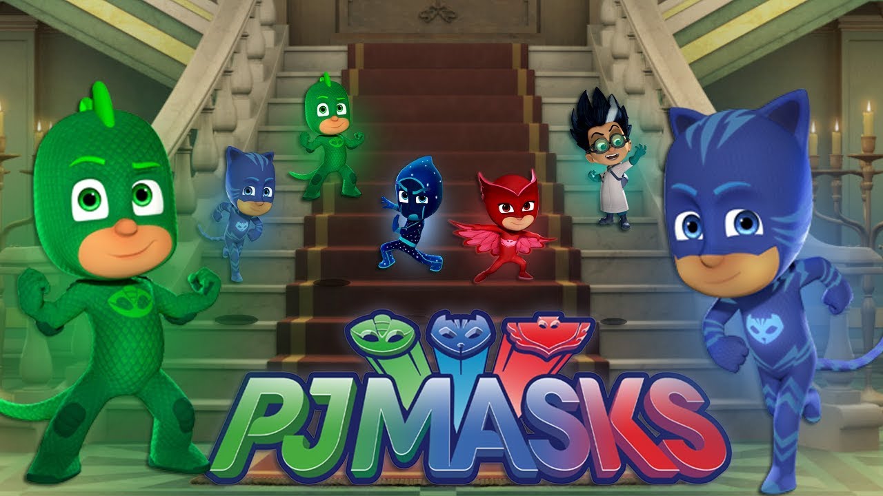 5 Little Pj Masks Jumping on the Stairs | Five Little Monkeys Jumping ...