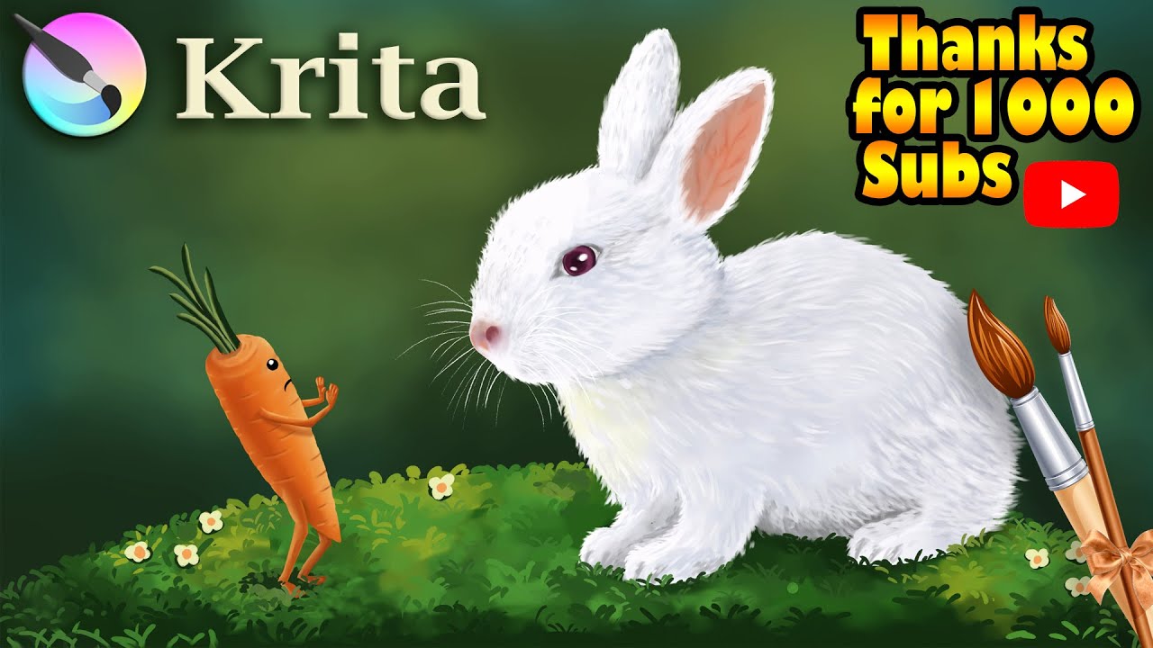 Krita Digital Drawing Tutorial- Digital Illustration of white Rabbit ...