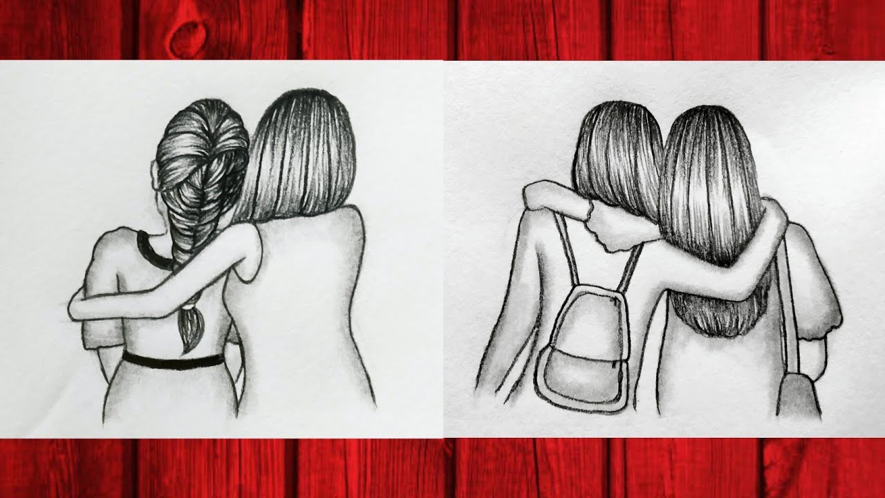 Best Friends Hugging Each Other Drawing 😍 | BFF Drawing Very Easy Step ...