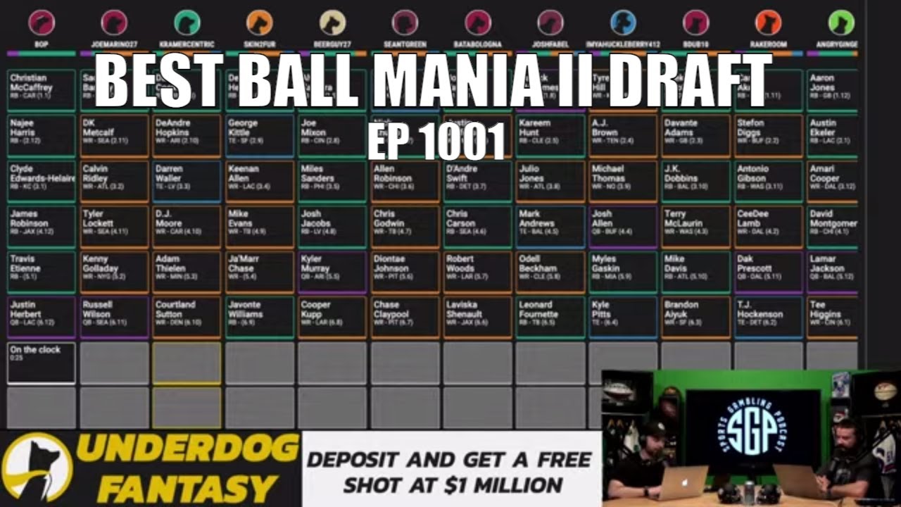 Best Ball Mania II Draft - Sports Gambling Podcast (Ep. 1001) - YouTube