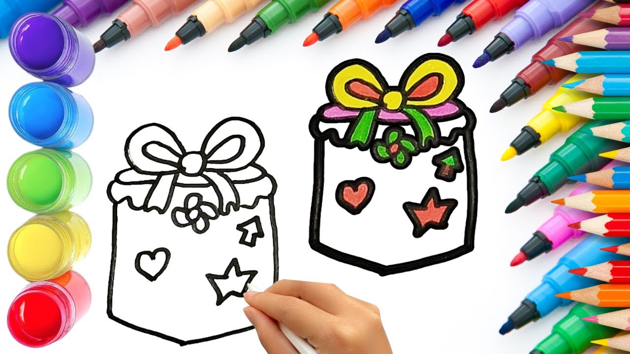 How To Draw cute Gift Box Drawing, Painting & Coloring For Kids and ...