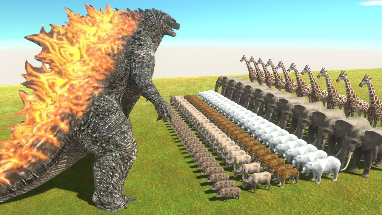 Godzilla vs 100 Animals Modern Mammals - Animal Revolt Battle Simulator ...