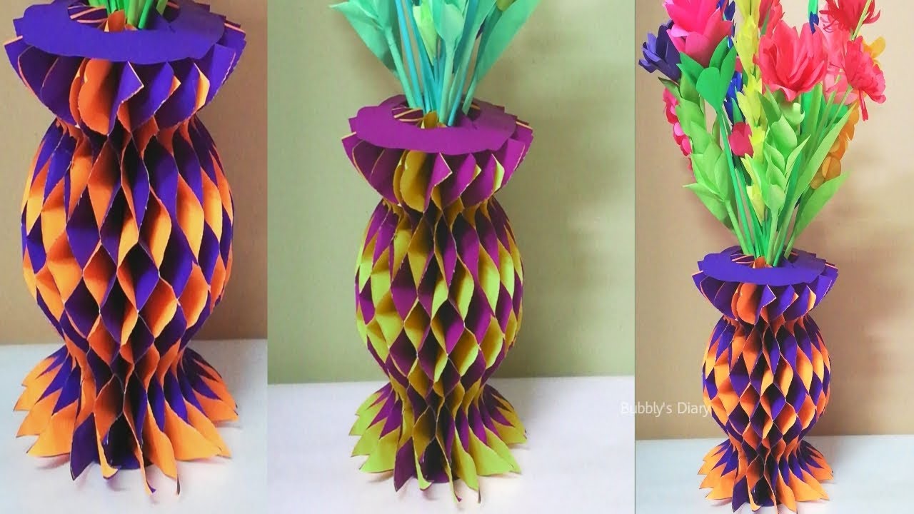 Paper Flower Vase - How To Make Flower Vase - DIY Room Decor - YouTube