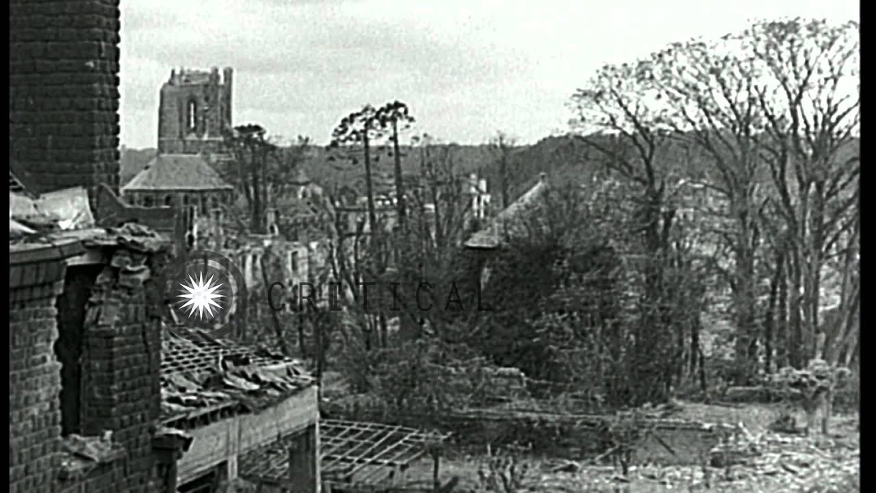 View of town of Saint Lo in France shortly after allied bombings of ...