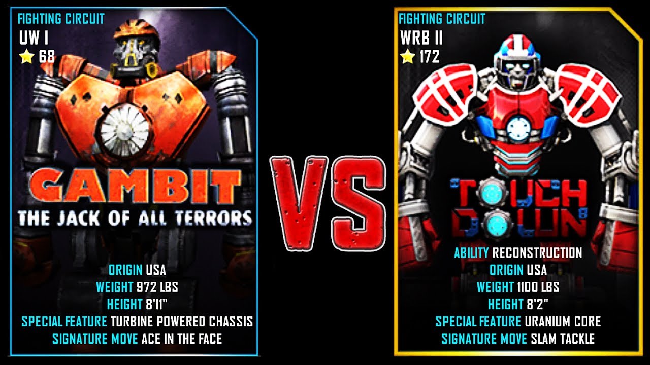 REAL STEEL WRB GAMBIT VS Touchdown New Robots UPDATE (Живая сталь ...