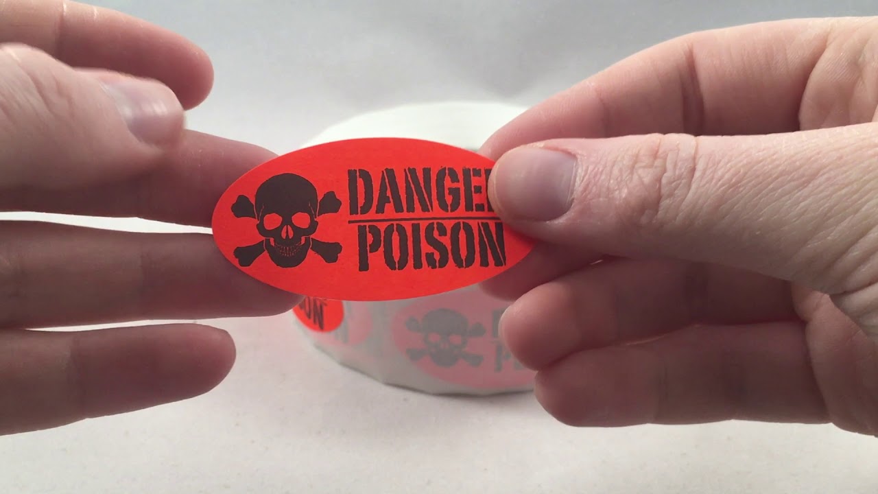Oval Fluorescent Red Danger Poison Control Stickers - YouTube