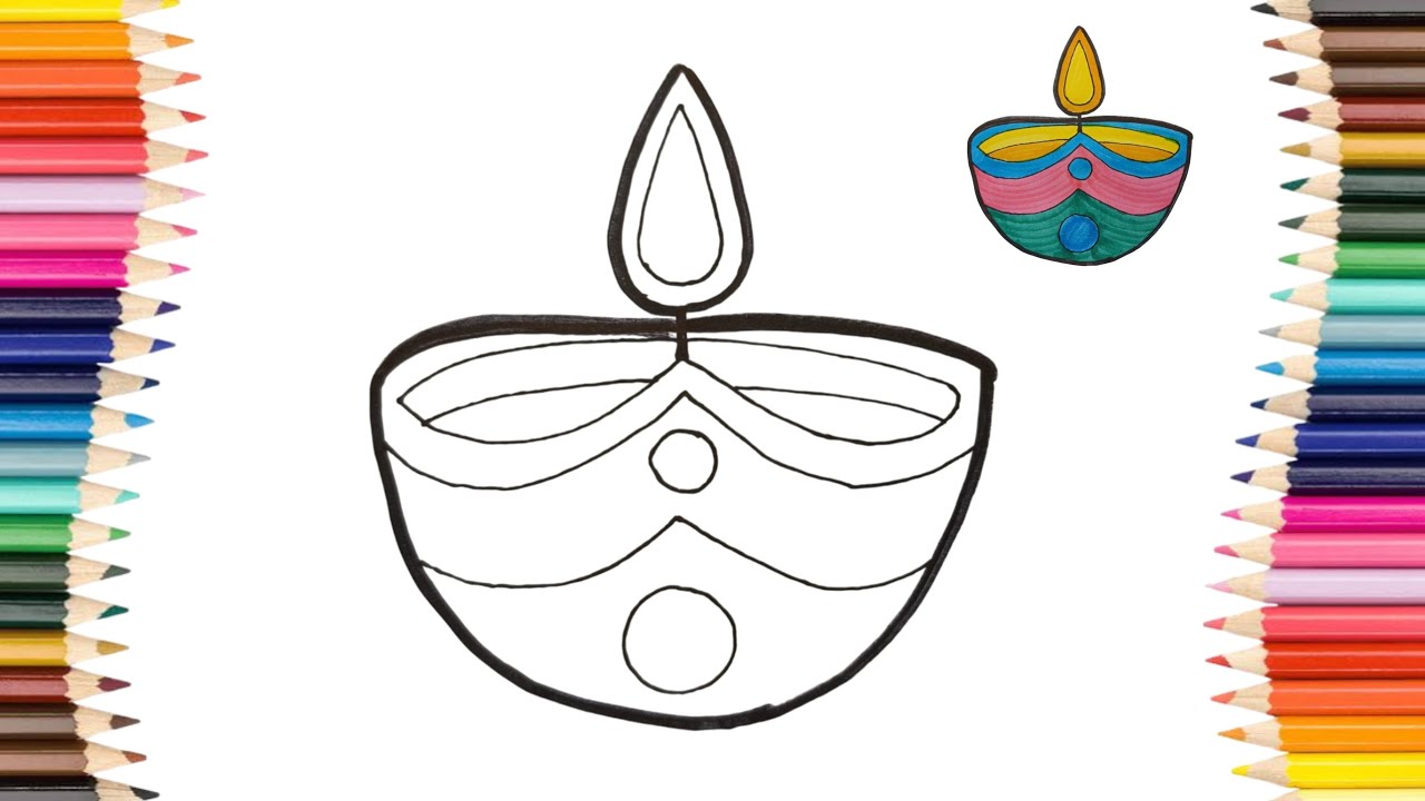 How to draw a Diya 🪔/ Kids drawing, colouring & painting/ Easy & Simple ...