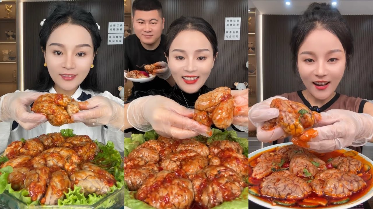 ASMR EATING SPICY PIG BRAIN 🧠 Chewy Eating Sounds | Mukbang | Chinese ...