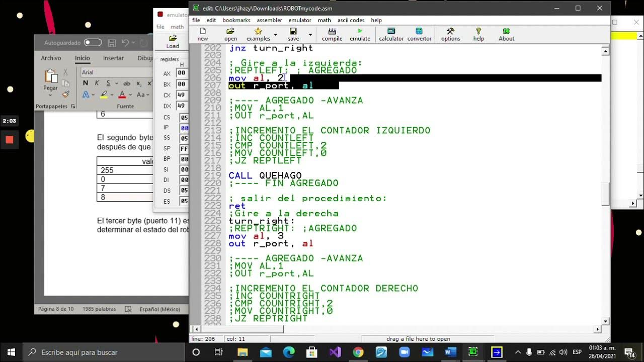 Practica de funcionamiento y optimización del Robot del Emulador 8086 ...