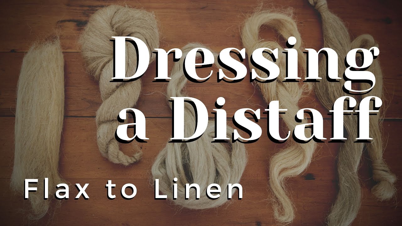 How to dress a distaff with flax for handspinning linen yarn - YouTube