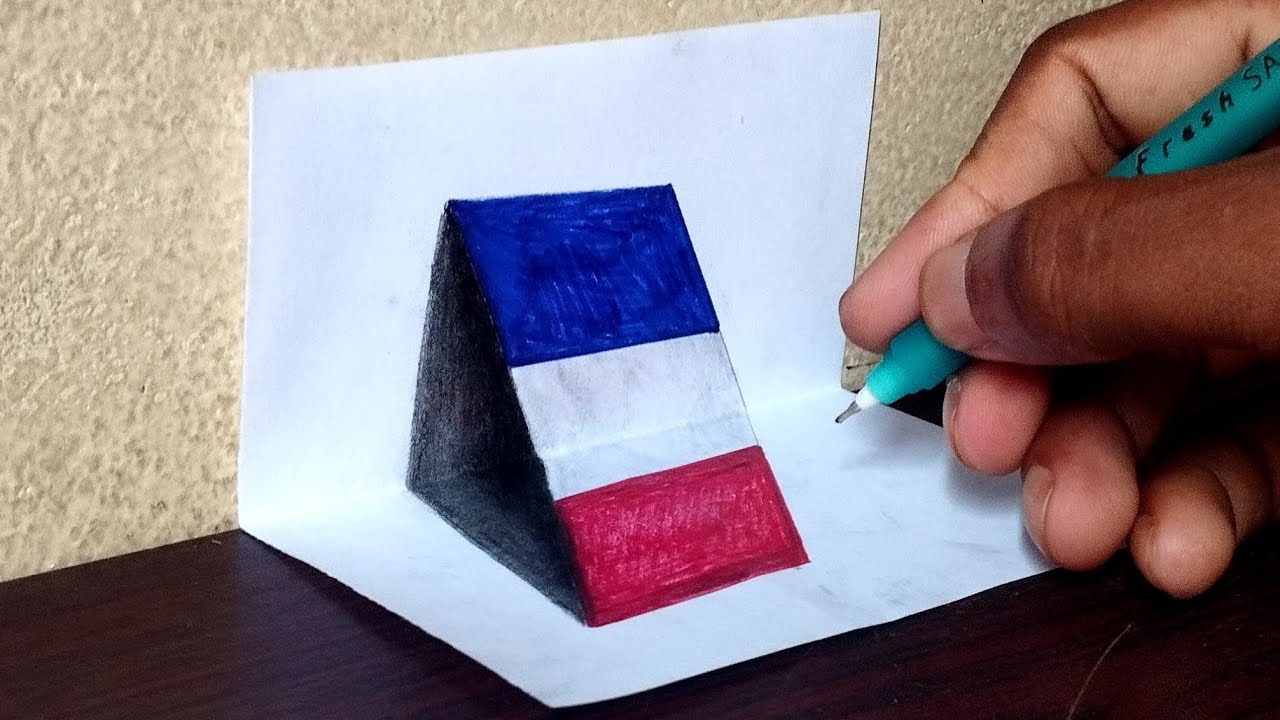 how to draw 3D France flag on paper . - YouTube