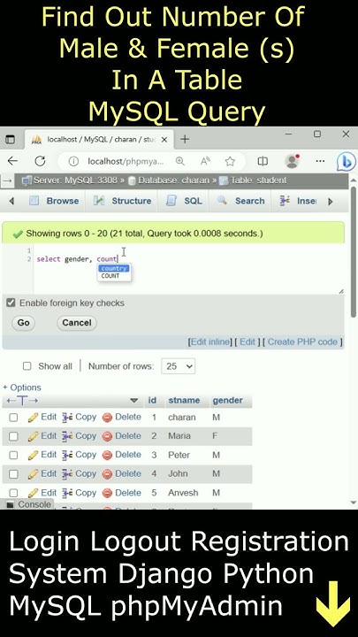 Count Number Of Males And Females Mysql Youtube
