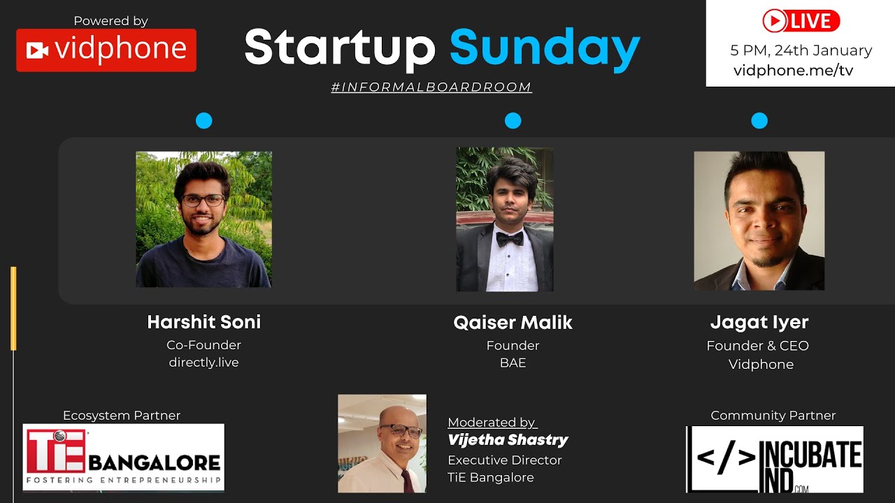 Startup Sunday - Harshit Soni (directly.live), Qaiser Malik (BAE) - YouTube