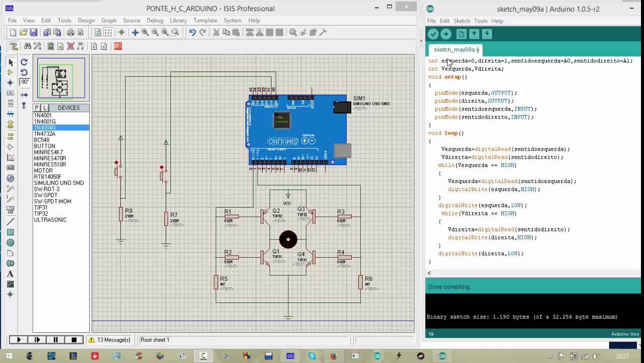 PONTE H CONTROLADA POR ARDUINO(PROTEUS) - YouTube