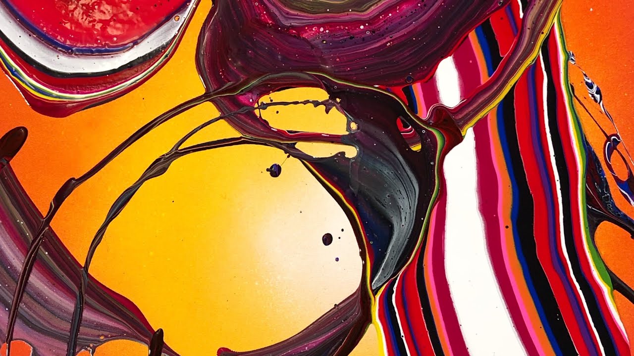 “Kite Fury” TRIPLE LOOP!! Acrylic tray pour on spray painted background ...