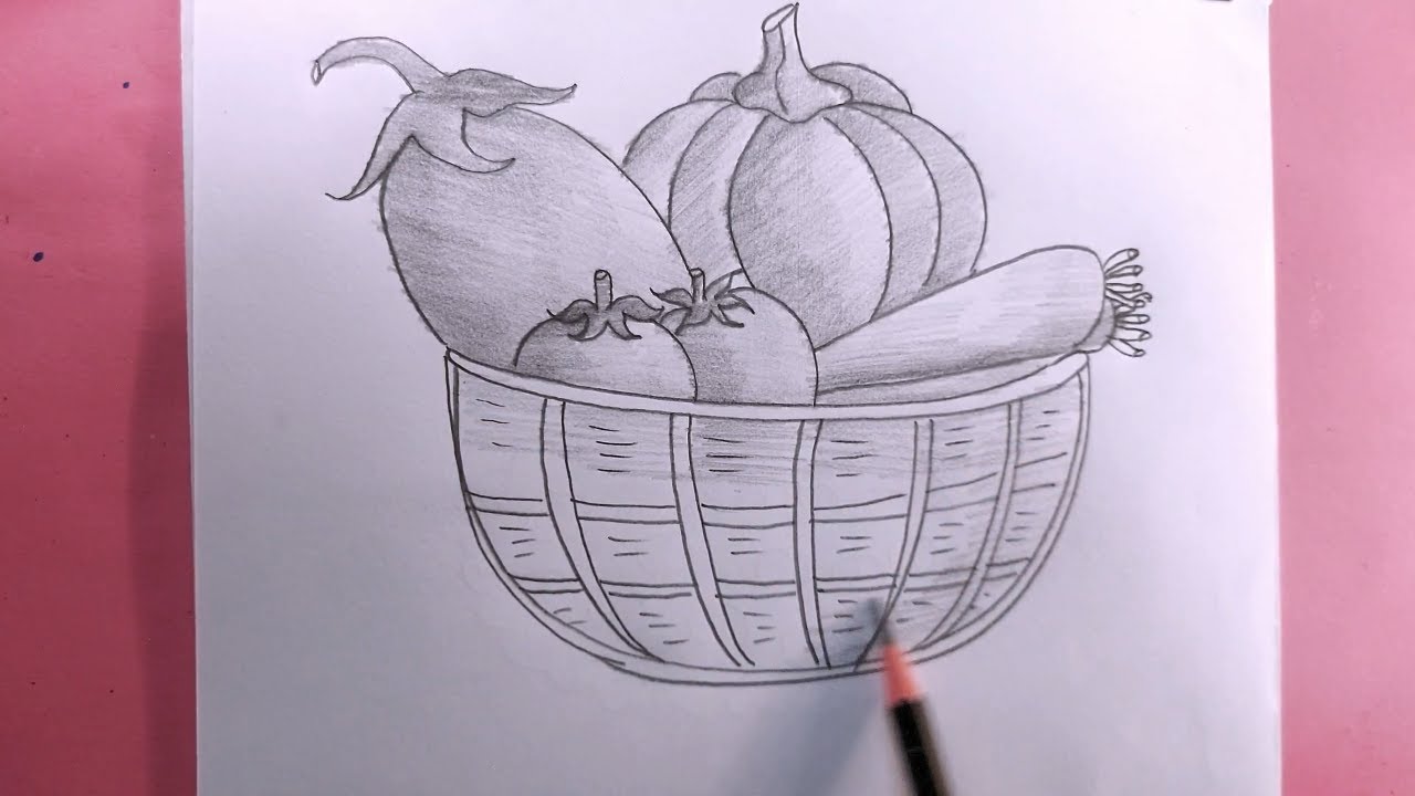 how to draw vegetables basket with pencil drawing - YouTube