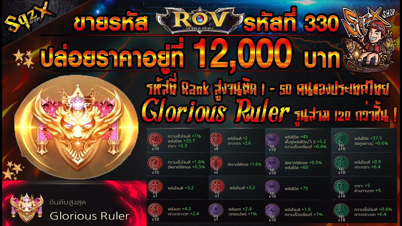 รหัส RoV 12000 บาท : โคตรโหด !! รหัสระดับประเทศของผู้เล่น Glorious ...