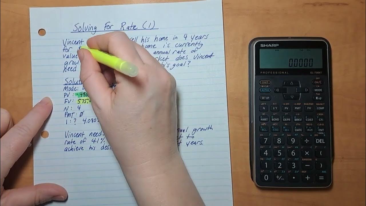 How To Solve For Rate (I) Variable In TVM Equations // SHARP EL-738XT Calculator. - YouTube