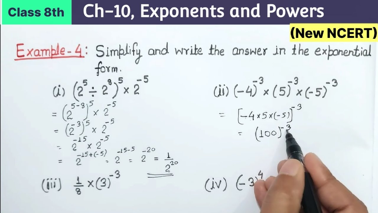 Class 8th Chapter 10 Exponents and Power Example 4 New NCERT Maths 8 cbse Pattern - YouTube