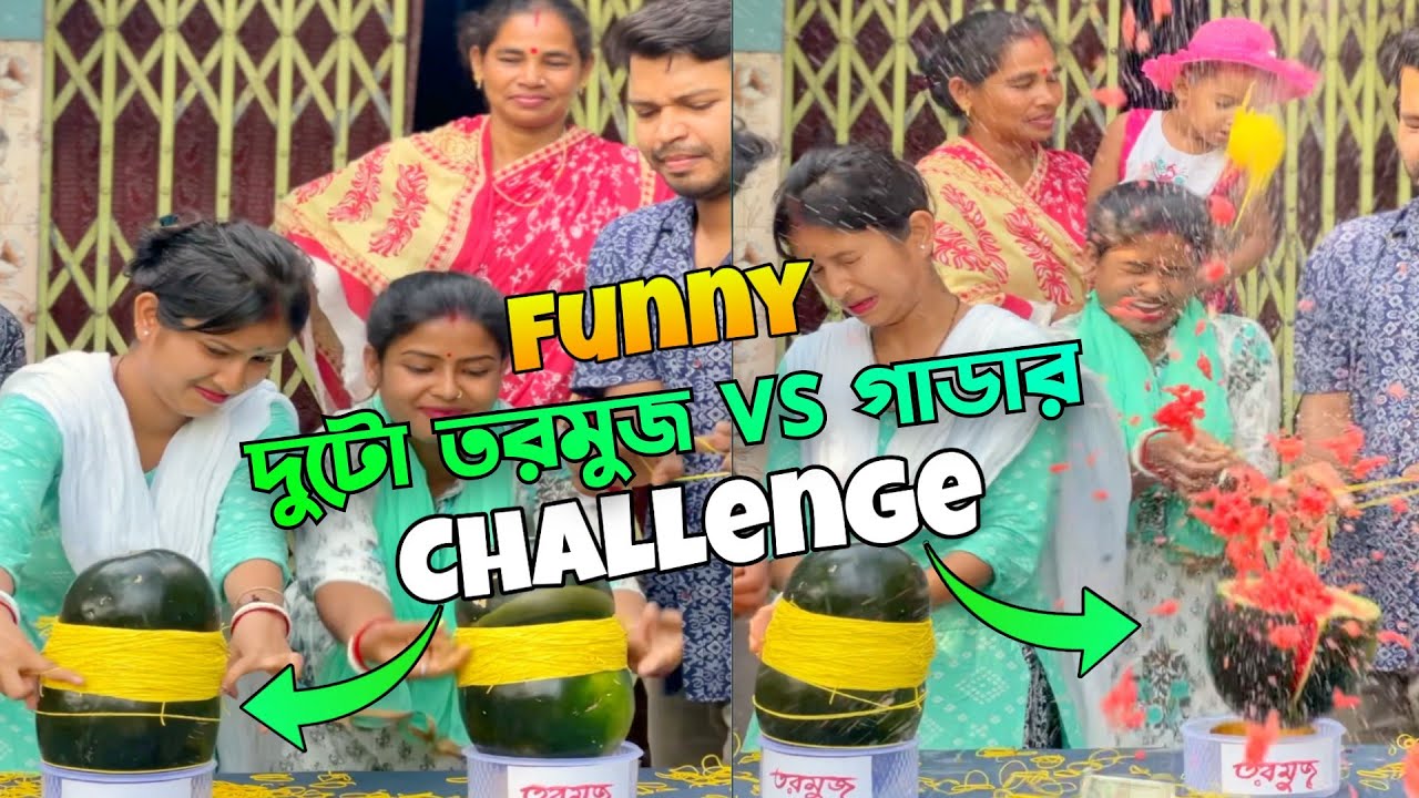 Double Watermelon VS Rubber Funny Challenge with Family - YouTube