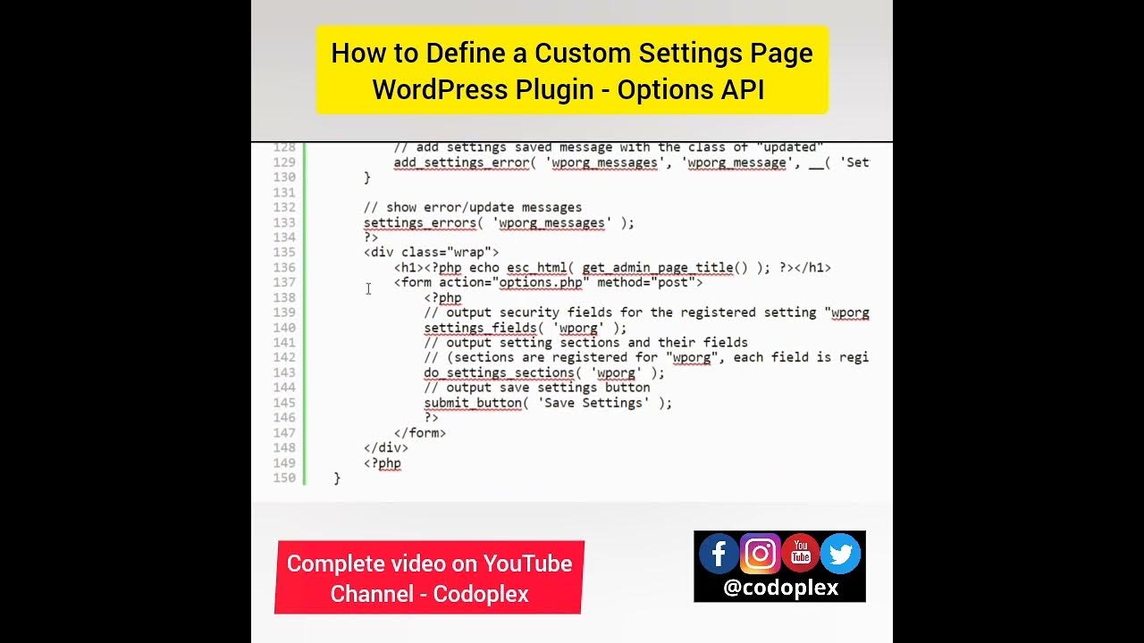 How to Define a Custom Settings Page for WordPress Plugin? - YouTube